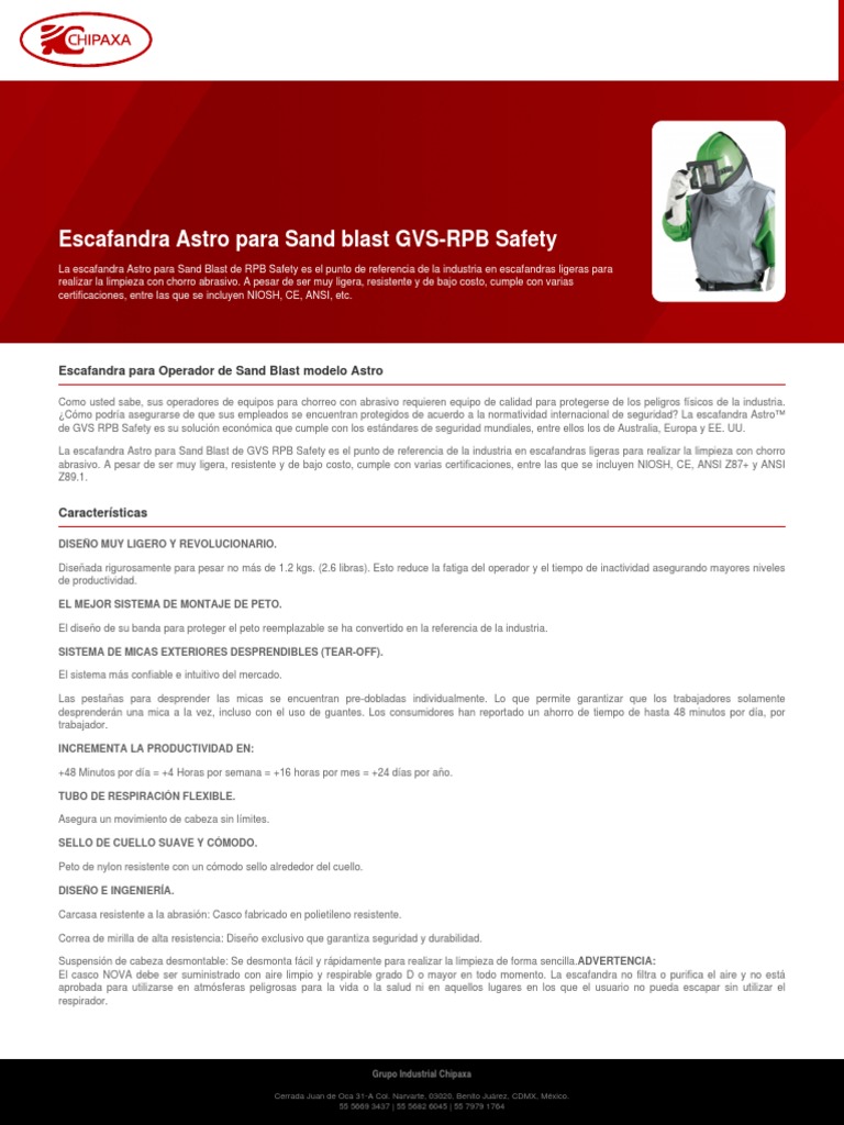 Chipaxa Escafandra Astro para Sand Blast GVSRPB Safety | PDF