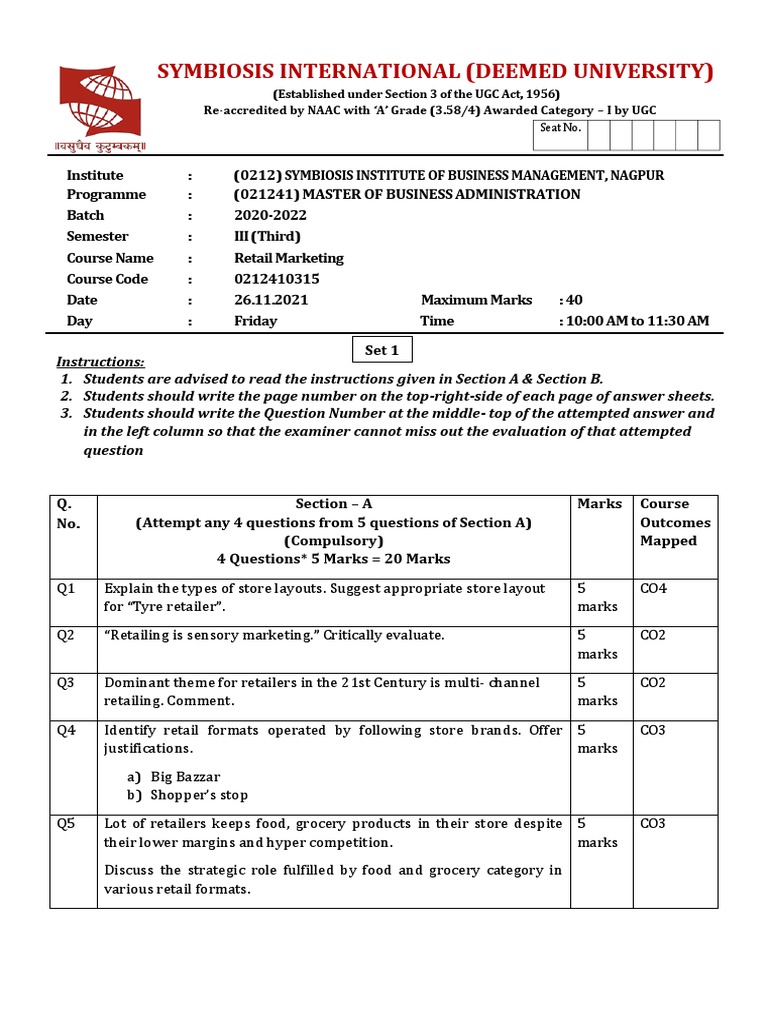 Retail Marketing Exam Paper 2023 | PDF | Brand | Retail