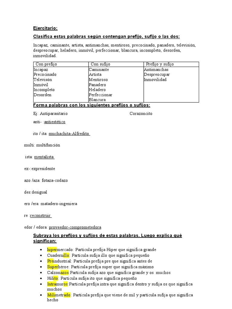 Clasificación de Palabras: Prefijos y Sufijos | PDF