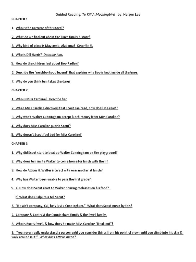 To Kill A Mockingbird Guided Reading | PDF | To Kill A Mockingbird
