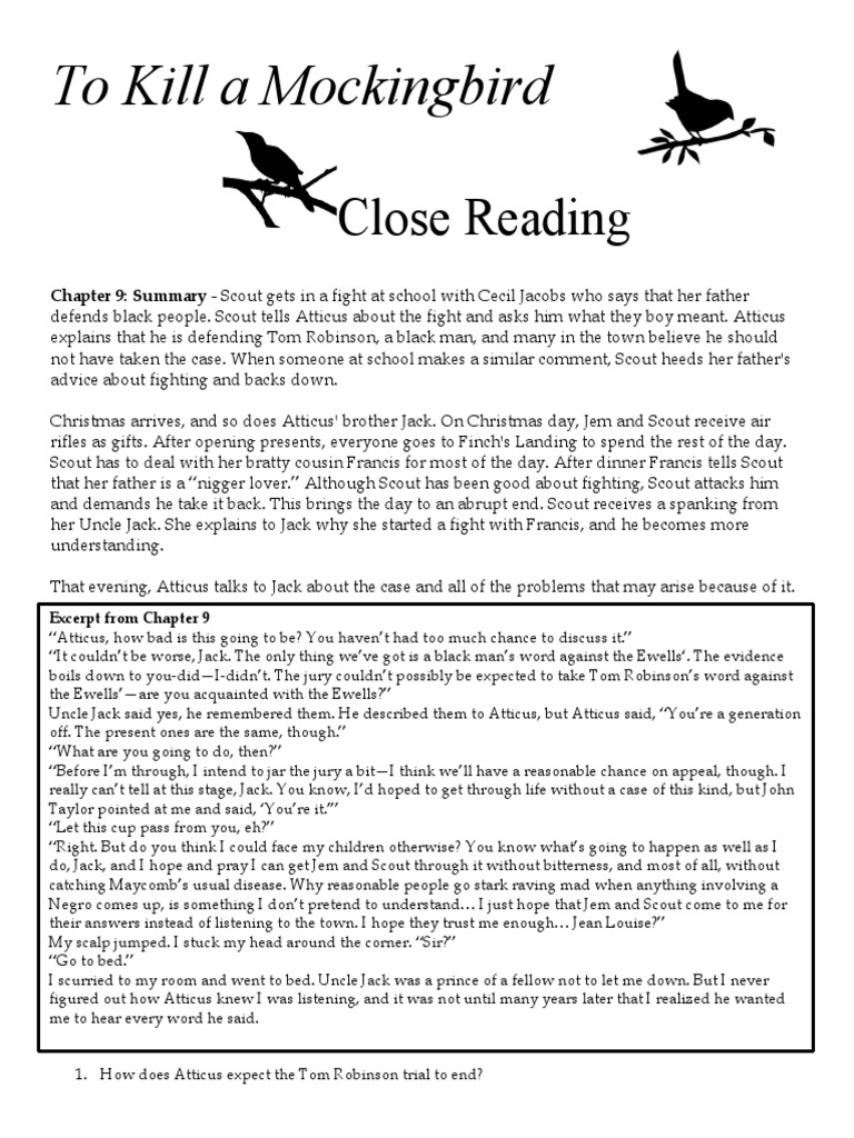 To Kill A Mockingbird Close Reading 9-10 | PDF | To Kill A Mockingbird
