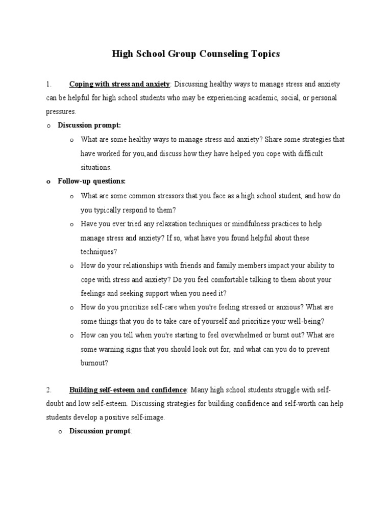 High School Group Counseling Topics | PDF