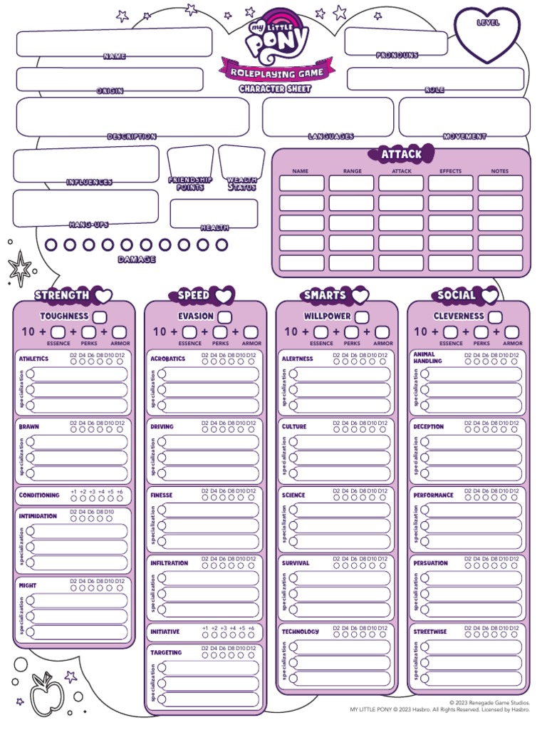 MLP Character Sheet Fillable PDF | PDF