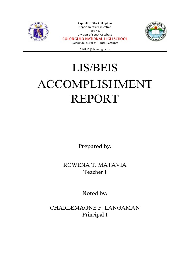 LIS Accomplishment Report SY 2021-2022 | PDF