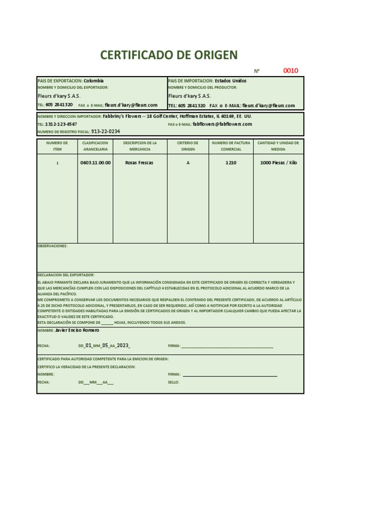 Certificado de Origen PDF | PDF