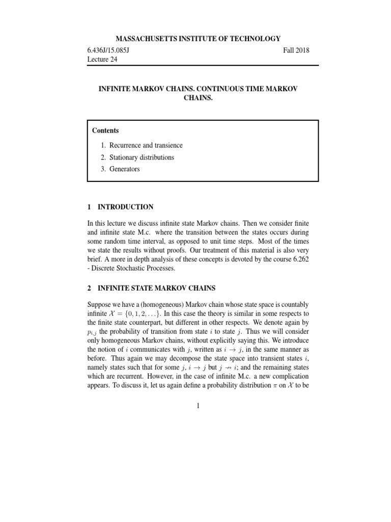 Infinite & Continuous Markov Chains | PDF | Markov Chain | Stochastic Process