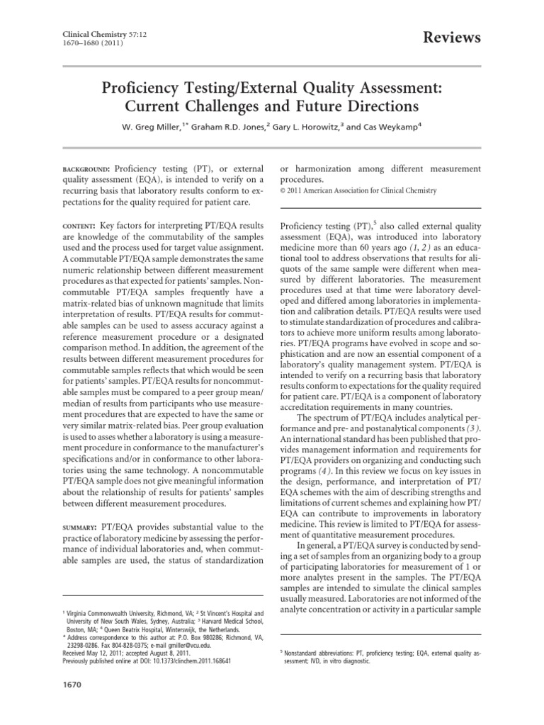 EQA PT Challenges and Directions - Miller PDF | PDF