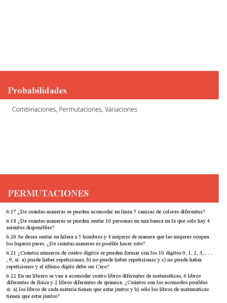 Permutaciones Combinaciones Y Variaciones Ejercicios Unidad Iv Pdf