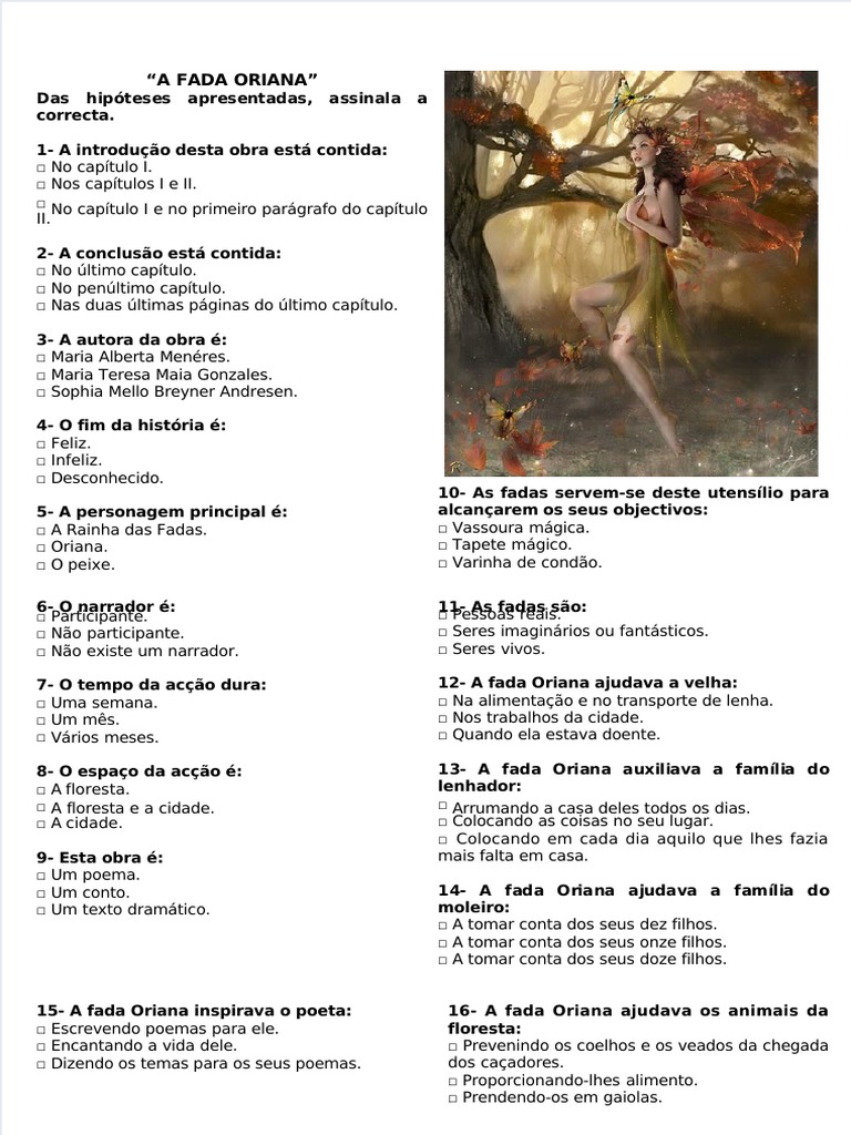 Dokumen - Tips - Teste de Lingua Portuguesa Fada Oriana 5o Ano PDF | PDF