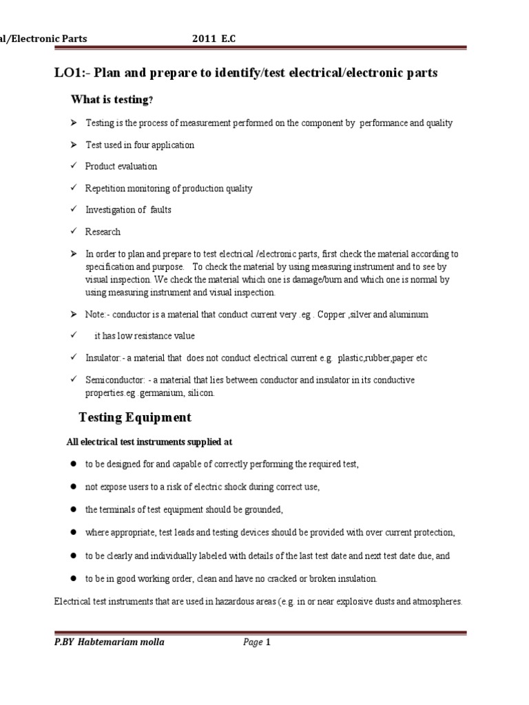 Tesing Electrical Electronics Part | PDF