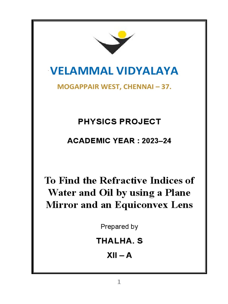 Physics Project - Thalha PDF | PDF | Refractive Index | Refraction
