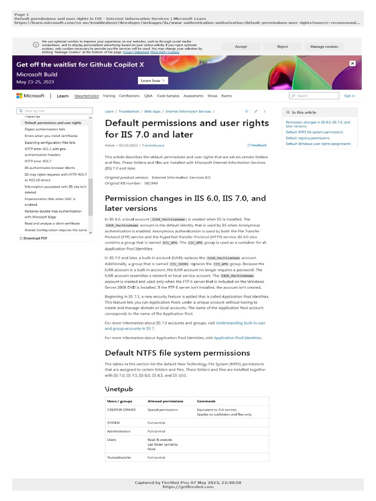 Default Permissions and User Rights in IIS - Internet Information ...