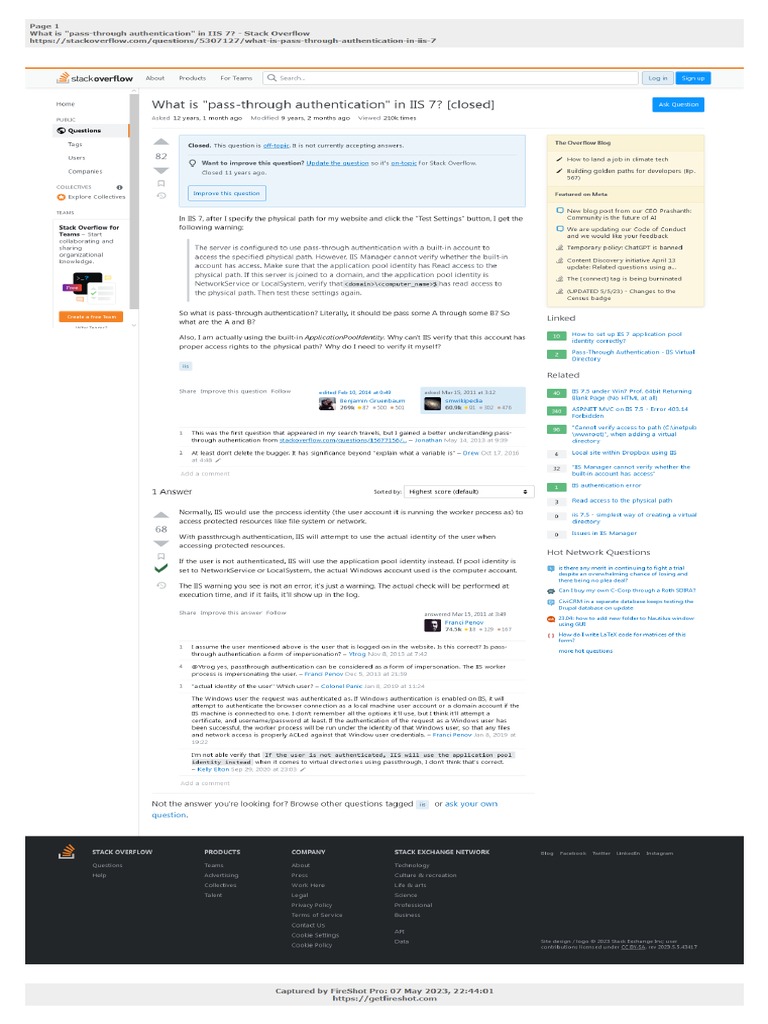 What Is - Pass-Through Authentication - in IIS 7 - Stack Overflow | PDF