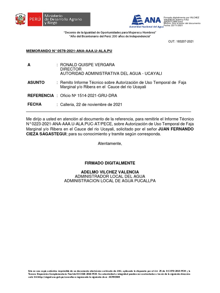 Memorando #0578-2021-Ana-Aaa.u-Ala - Pu | PDF