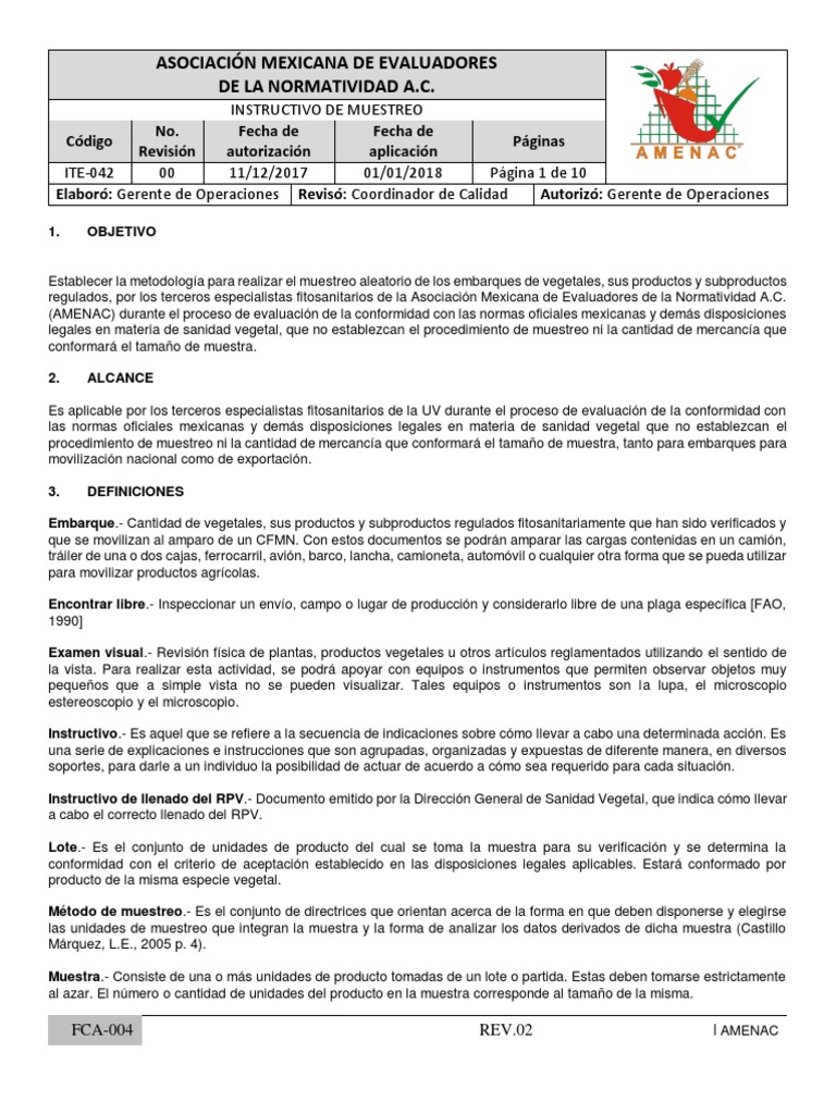 ITE-042 INSTRUCTIVO MUESTREO VERSION 00-11 Dic 2017 | PDF