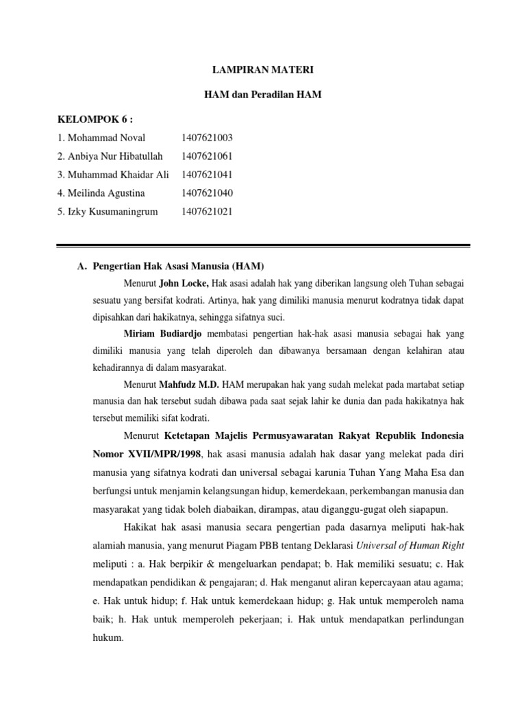 Lampiran Rangkuman Materi Kel 6 (Ham Dan Peradilan Ham) PDF | PDF