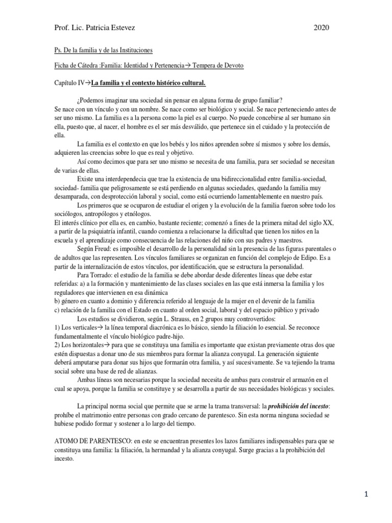 Tempera de Devoto. Flia Identidad y Pertenencia. Cap.4 La Flia y El Contexto Historico Cultural ...