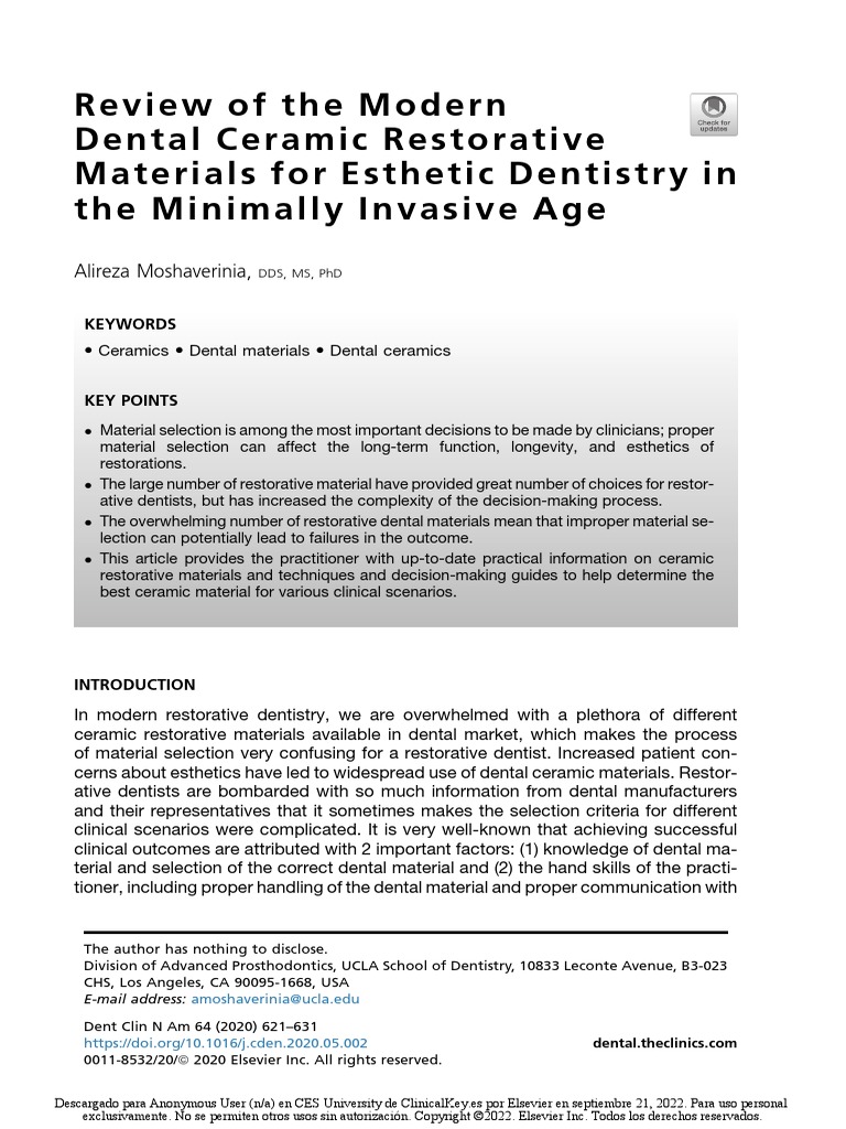 Review of The Modern Dental Ceramic Restorative Materials For Esthetic ...