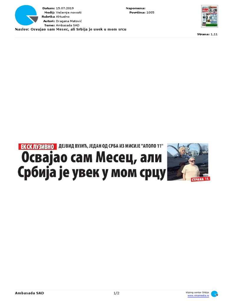 David Vuich in Serbia Newspaper Clippings PDF | PDF