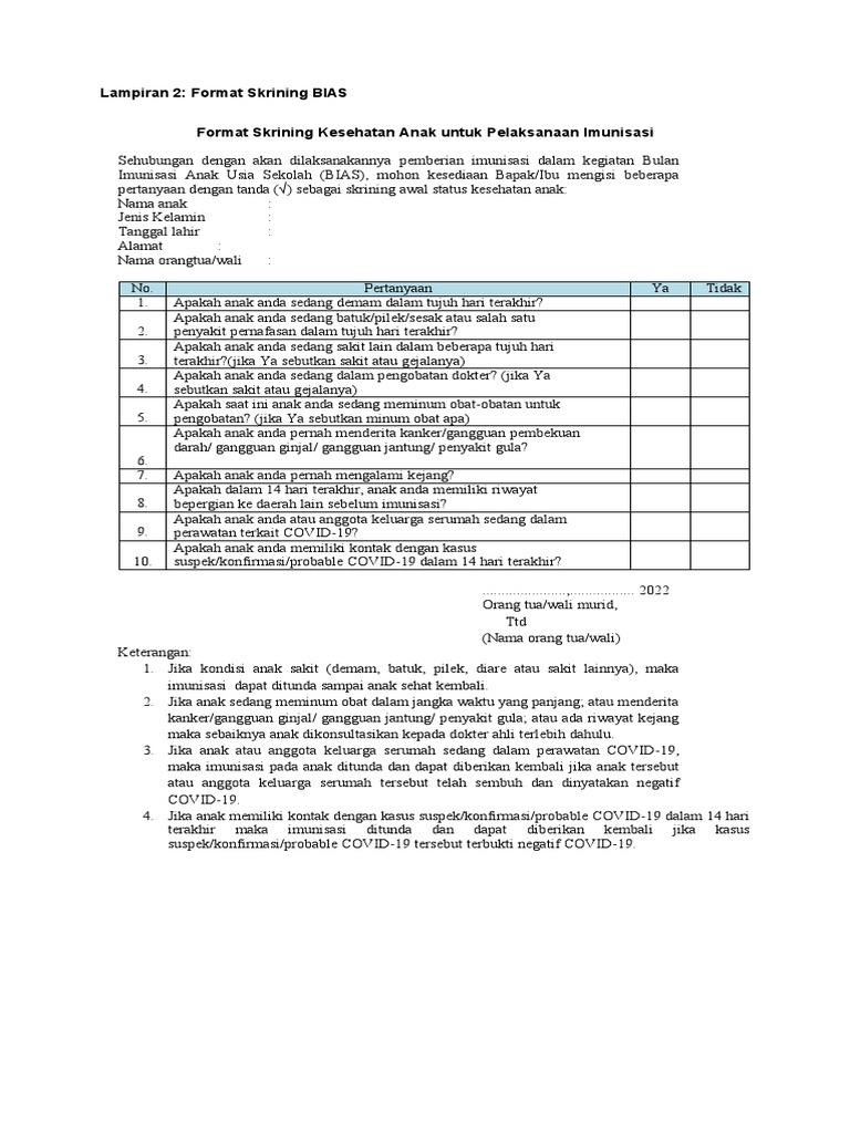 Format Skrining Anak Untuk Bias | PDF