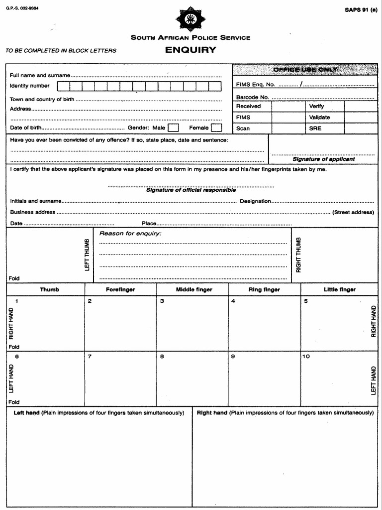 Fingerprints Form | PDF