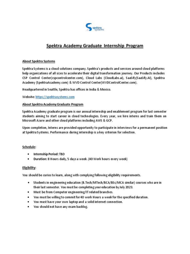 Spektra Academy Graduate Internship Program | PDF | Cloud Computing | Internship