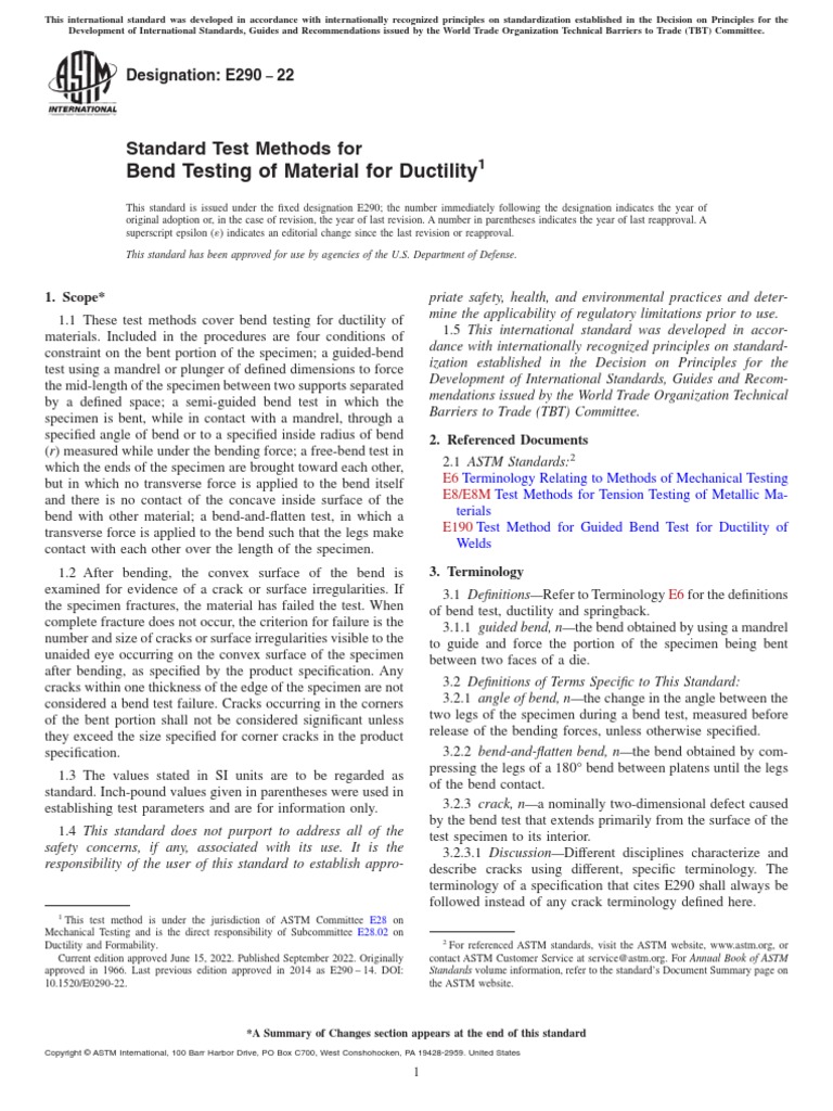 Standard Test Methods For Bend Testing of Material For Ductility PDF ...