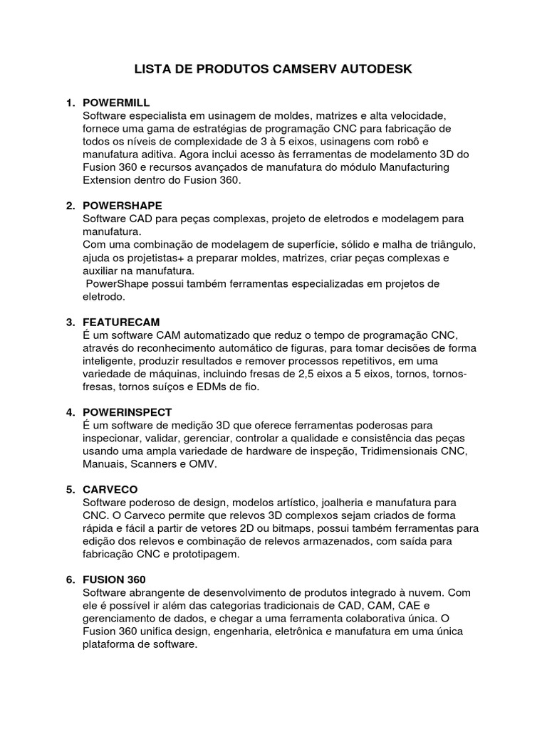 Lista de Produtos Camserv Autodesk | PDF