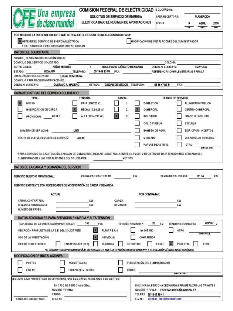 Solicitud de Servicio de Energía CFE | PDF | Ingenieria Eléctrica | Electricidad