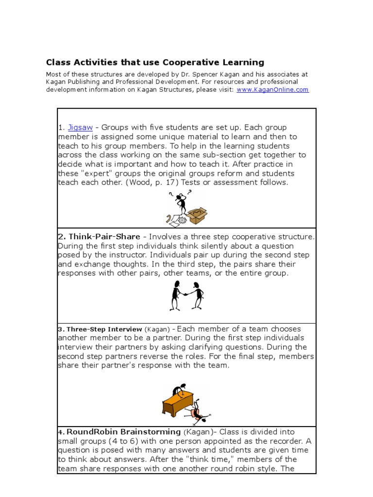 Cooperative Learning Activities Handout | PDF | Communication | Learning