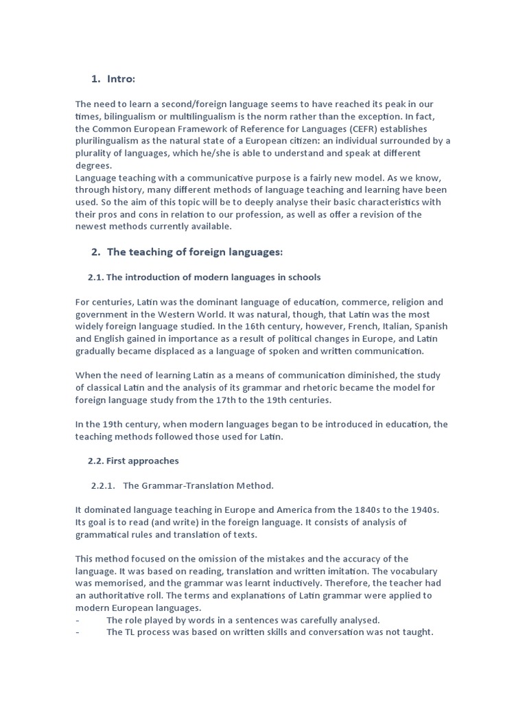 Topic 1. Didactic Evolution of Foreign Language Teaching | PDF | Language Education | Learning