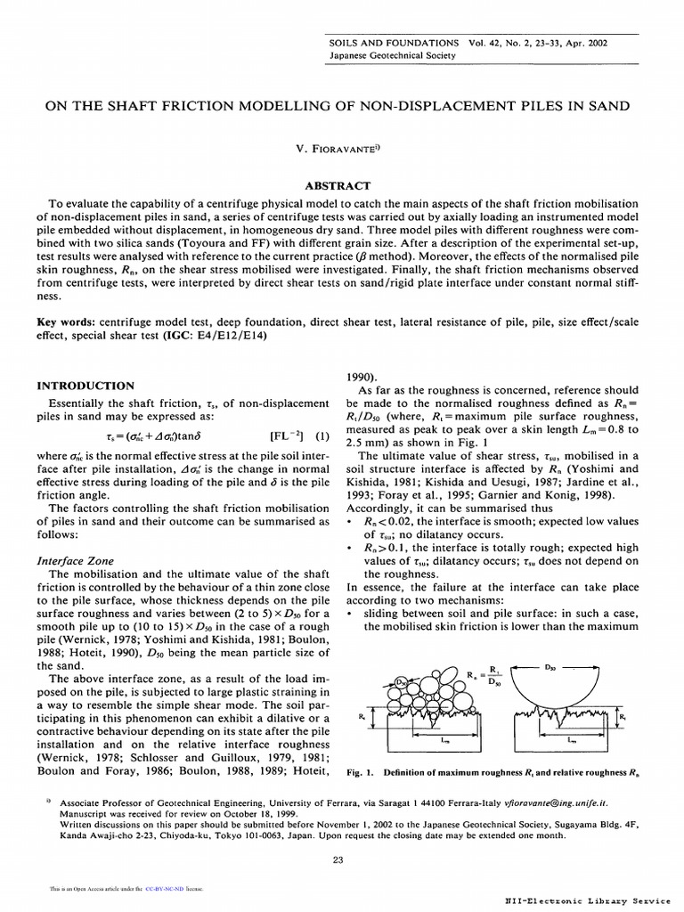 ON THE SHAFT FRICTION MODELLING OF NON-DISPLACEMENT PILES IN SAND | PDF ...