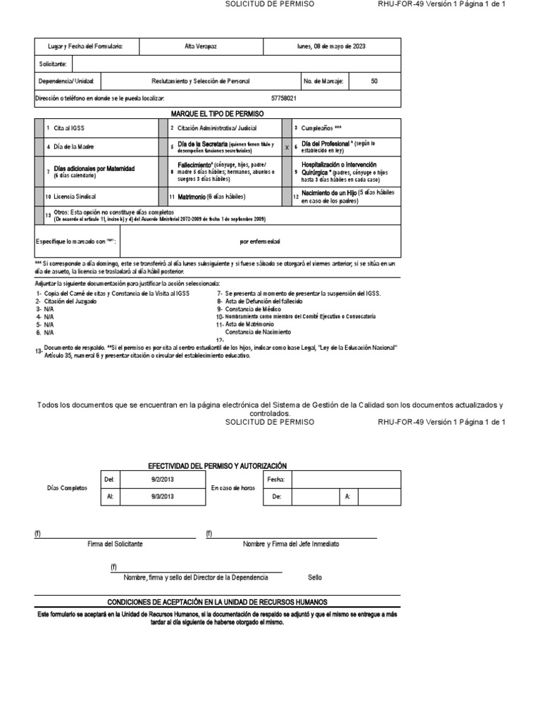 Formulario de Permisos | PDF
