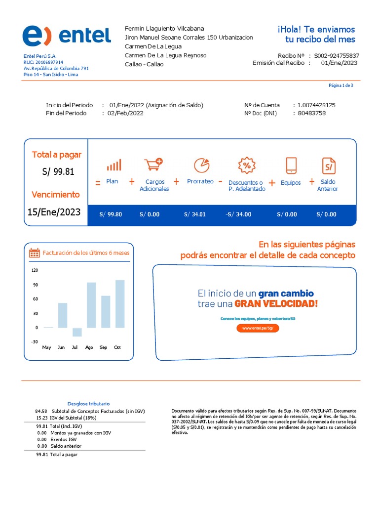 Recibo de Entel - Enero 2023 | PDF