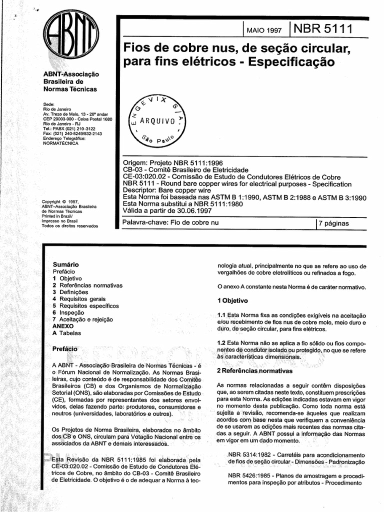 NBR 5111 - 97 - Fios de Cobre Nus, de Seção Circular PDF | PDF
