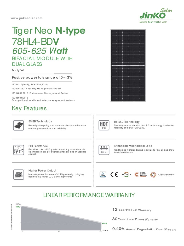 Datasheet Módulo - JKM605-625N-78HL4-BDV-F3-EN PDF | PDF