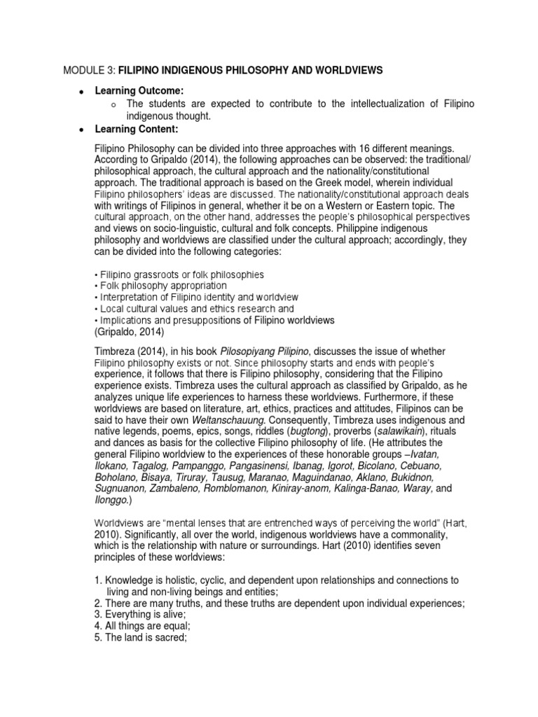 Module 3 - Filipino Indigenous Philosophy and Worldviews | PDF