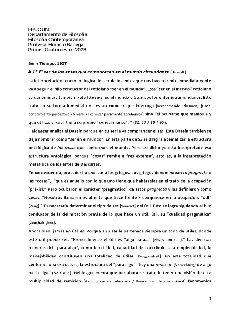 Heidegger: Ser y Tiempo - Análisis del Útil | PDF
