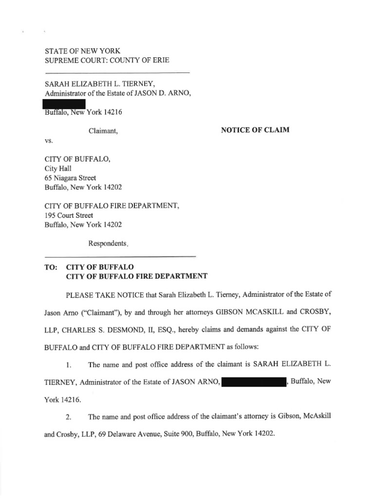 Claim Against Buffalo Fire Department | PDF
