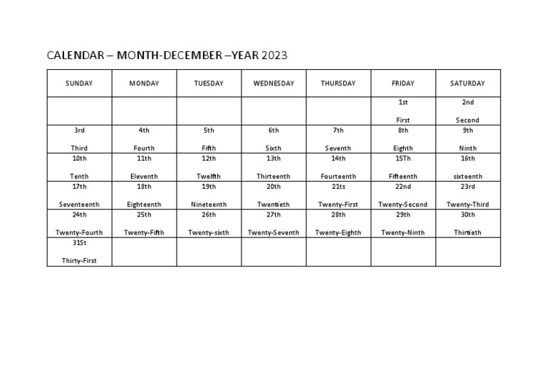 December 2023 Calendar Overview | PDF