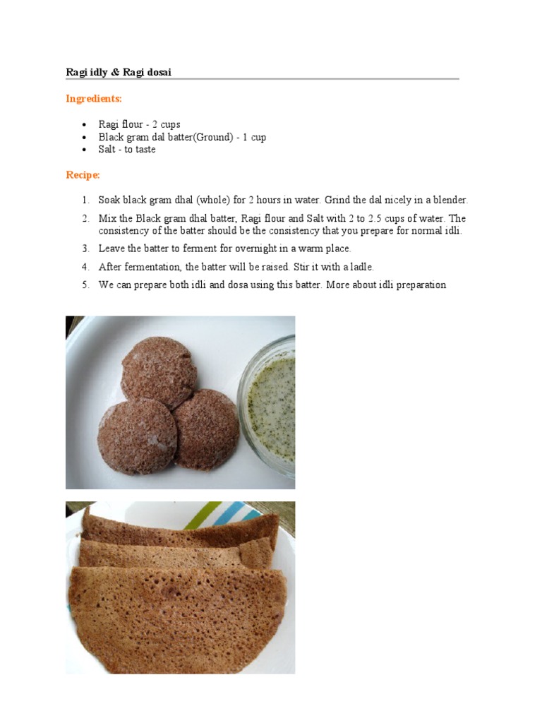 Ragi Idly and Dosa Recipe Guide | PDF