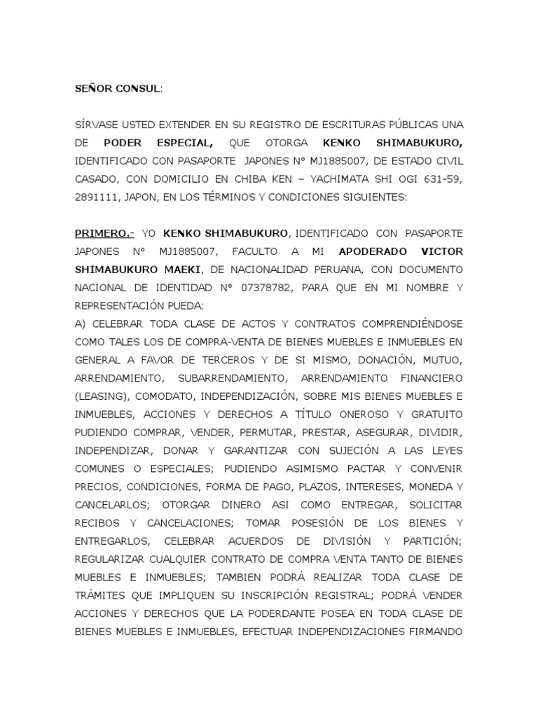 Poder Consular para Venta Sr. Shimabukuro | PDF