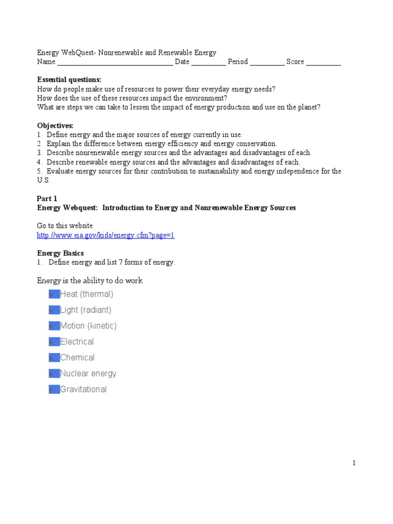 KEY Energy Webquest | PDF