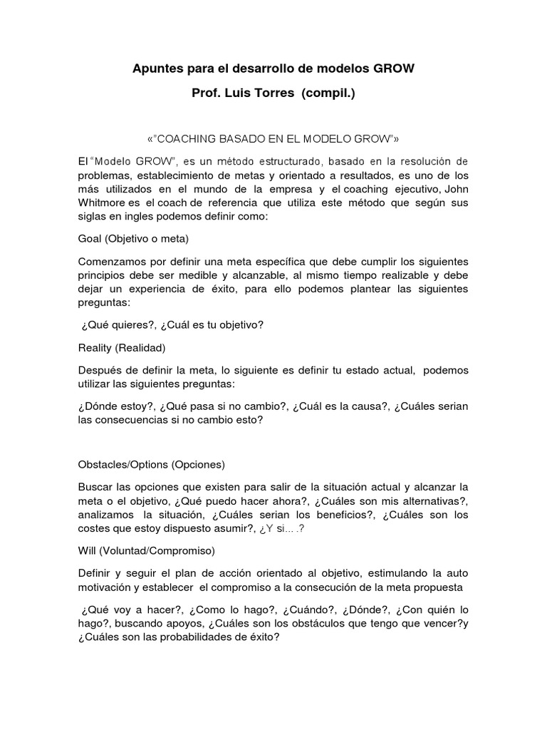 Coaching Basado en El Modelo Grow PDF | PDF