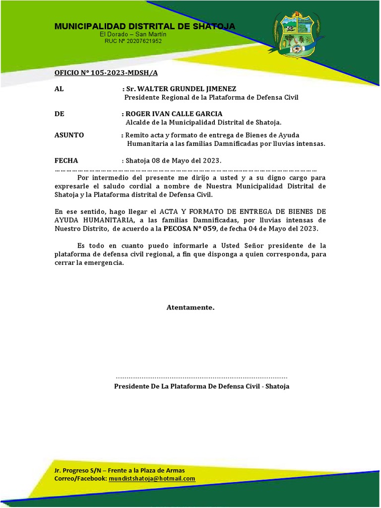 Oficio 006 - 2023 DC - DMNI - CIERRE | PDF