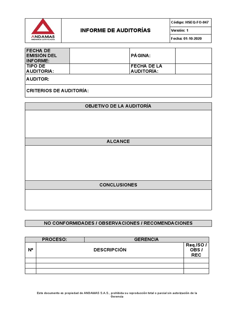 Hseq-Fo-047 Informe de Auditorias | PDF