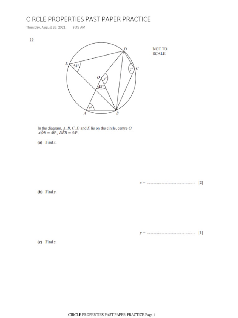 Circle Properties Practice Paper | PDF
