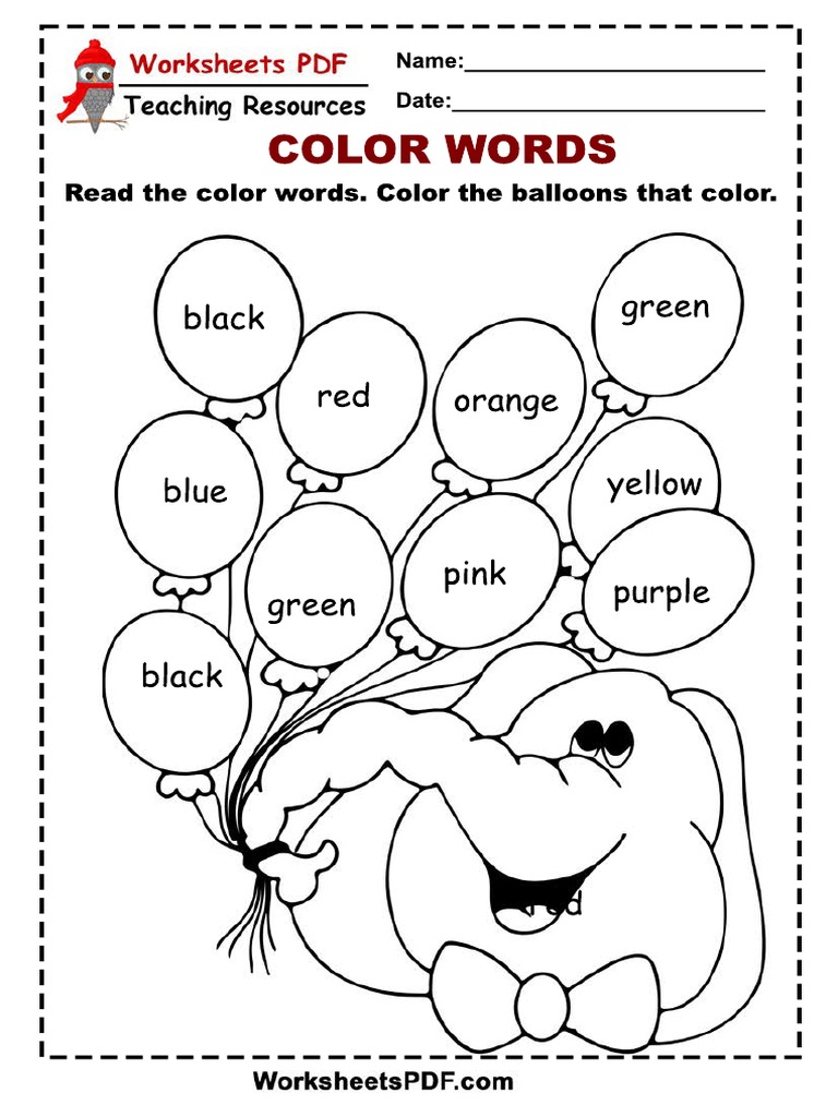 Balloons Color Words Activity | PDF