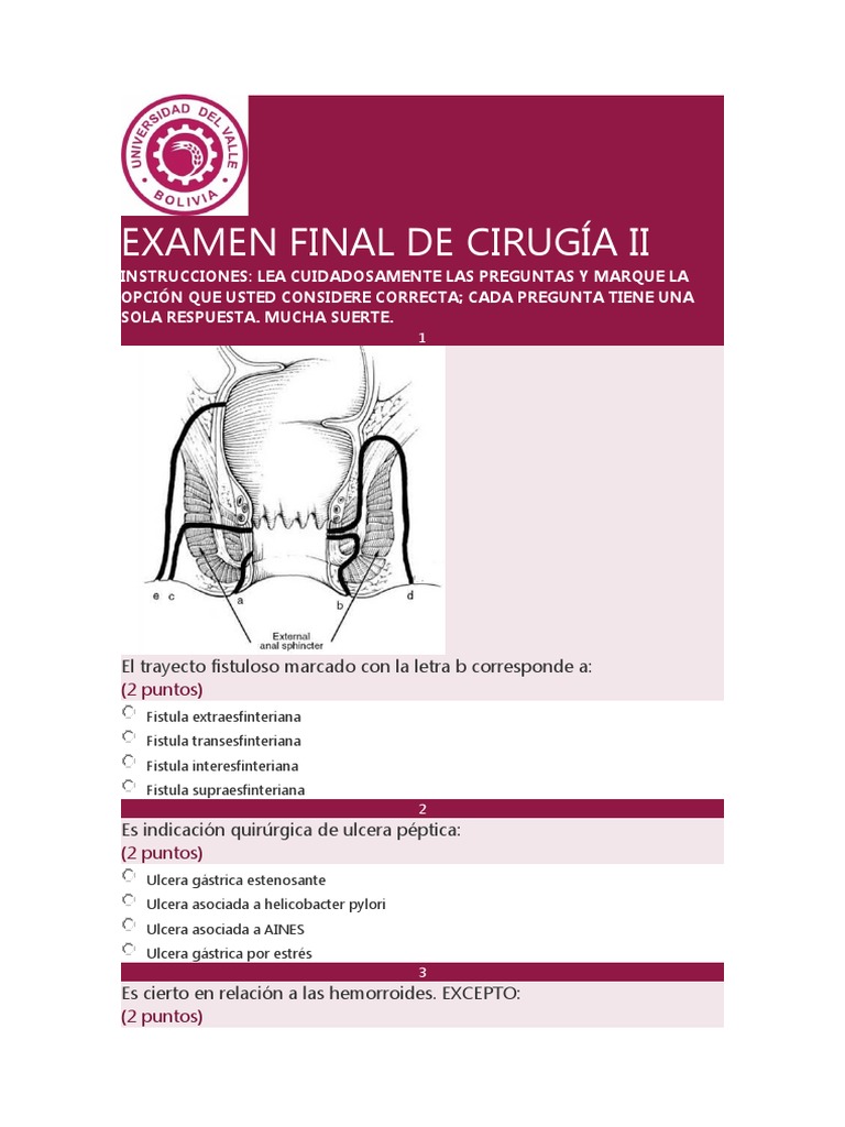 Examen Final de Cirugía Ii | PDF