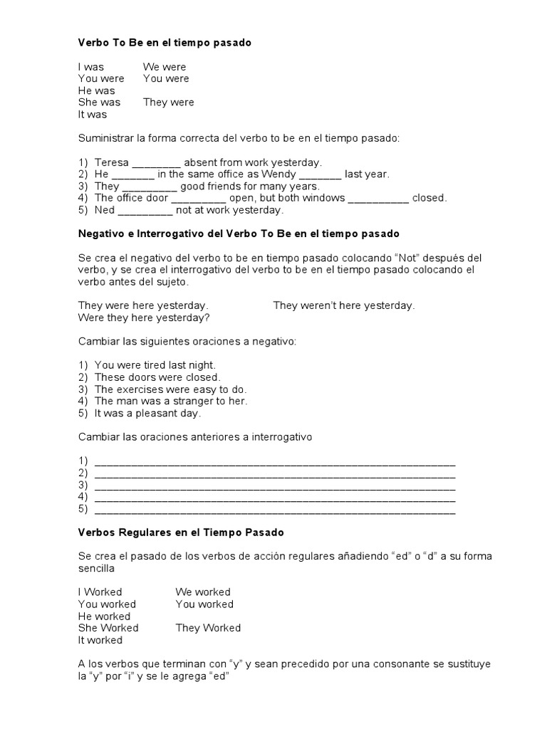 Verbo To Be En El Tiempo Pasado Conjugaciones Negativos E Interrogativos Del Verbo To Be En